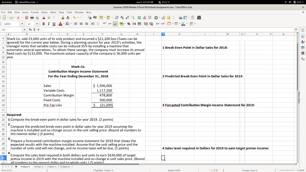 Solved Activities LibreOffice Calc 13.3 C Jun 3 13:13138 | Chegg.com