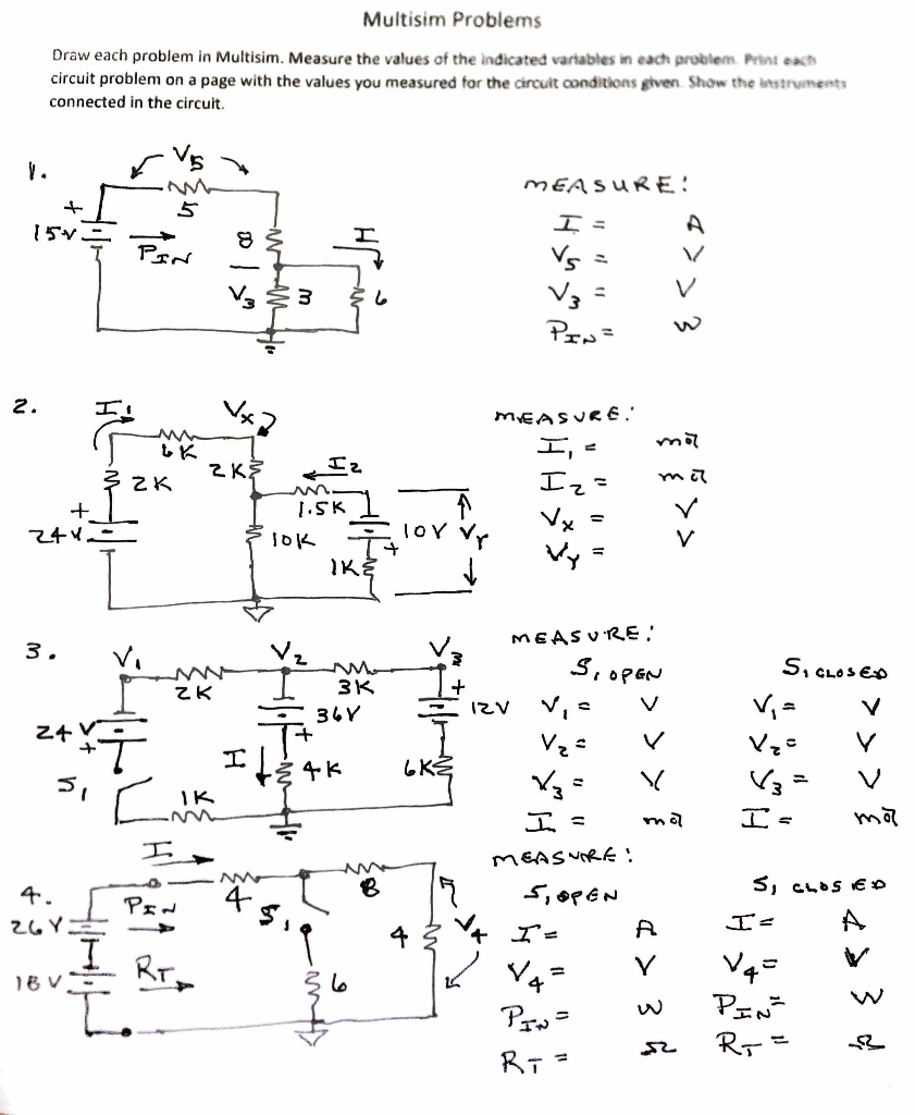 Solved Draw each problem in Multisim. Measure the values of | Chegg.com