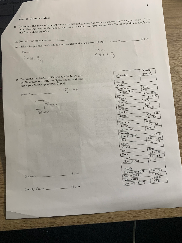 Solved Part 3: Unknown Mass 15. Determine the mass of a | Chegg.com