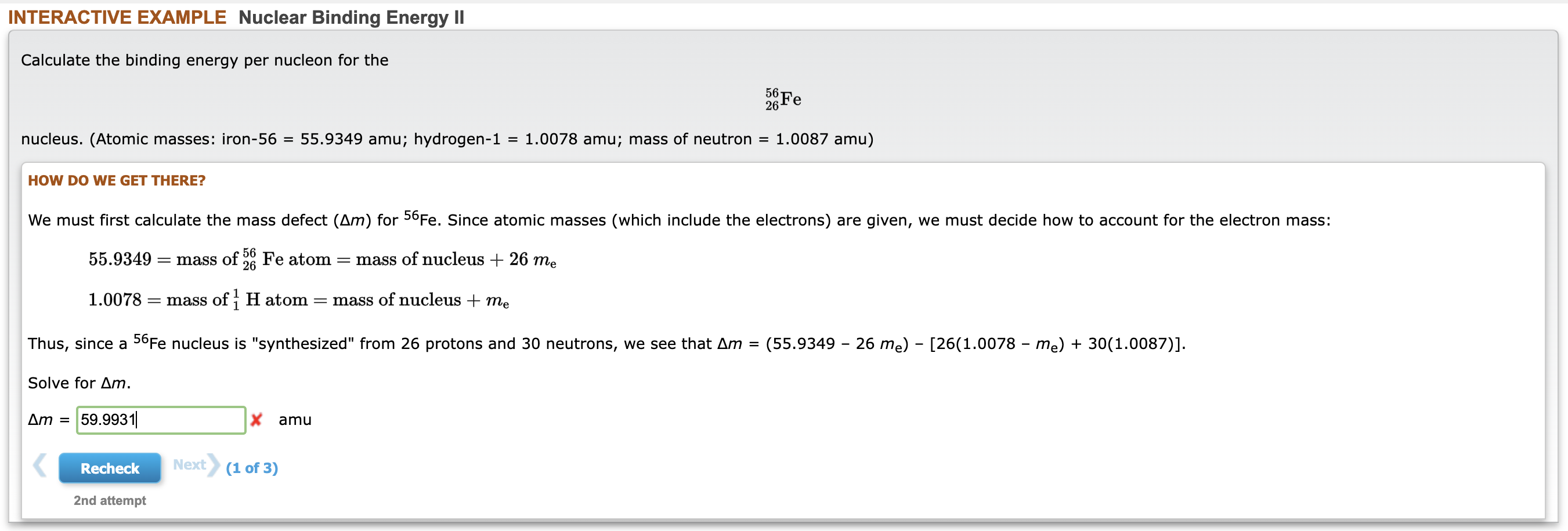Solved INTERACTIVE EXAMPLE Nuclear Binding Energy II | Chegg.com