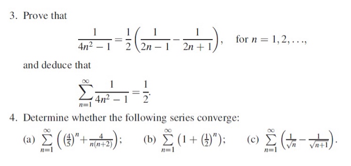 Solved Prove that 1/4n^2 - 1 = 1/2 (1/2n - 1 - 1/2n + 1), | Chegg.com