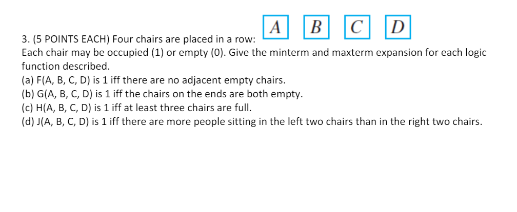 Solved A B |С| D 3. (5 POINTS EACH) Four chairs are placed | Chegg.com
