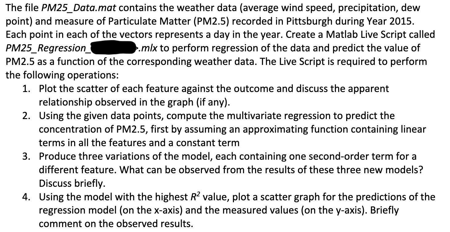 Solved The file PM25_Data.mat contains the weather data | Chegg.com