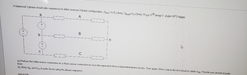 Solved A balanced 3 phase circuit (abc sequence) in delta | Chegg.com