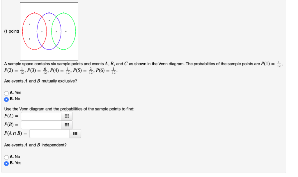 Solved -00 (1 point) sample space contains six sample points | Chegg.com