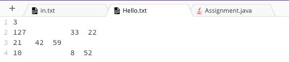 + in.txt Hello.txt Assignment.java 14 2 1 43 5 11 444 | Chegg.com