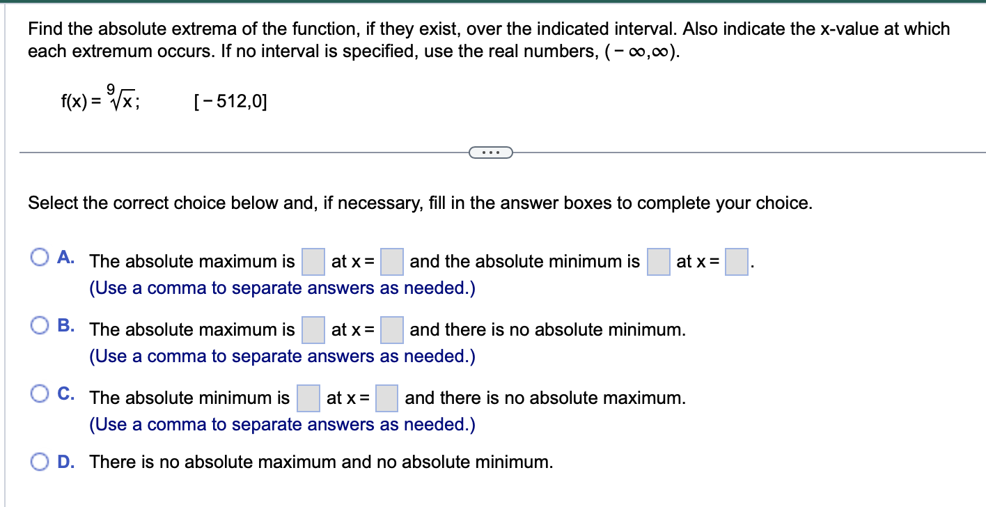 Solved Find the absolute extrema of the function, if they | Chegg.com