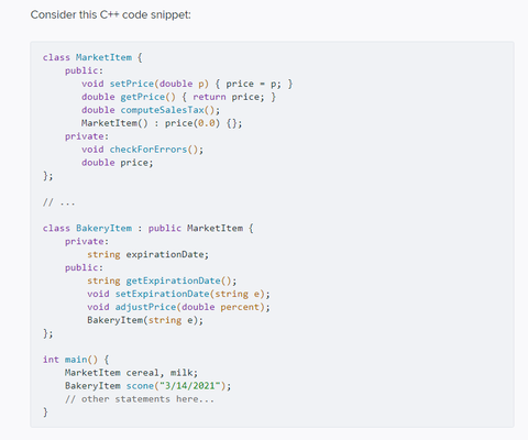 Solved Consider this C++ code snippet: class MarketItem | Chegg.com