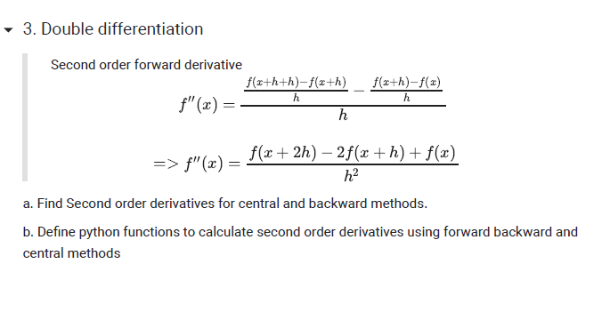 3. Double differentiation Second order forward | Chegg.com