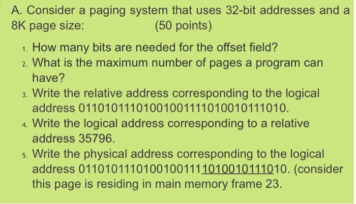 Solved A. Consider a paging system that uses 32-bit | Chegg.com