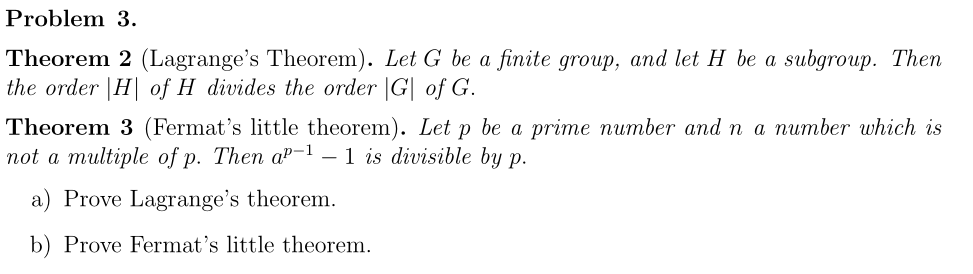 Solved Problem 3. Theorem 2 (Lagrange's Theorem). Let G be a | Chegg.com
