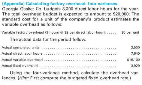 Solved (Appendix) Calculating factory overhead: four | Chegg.com