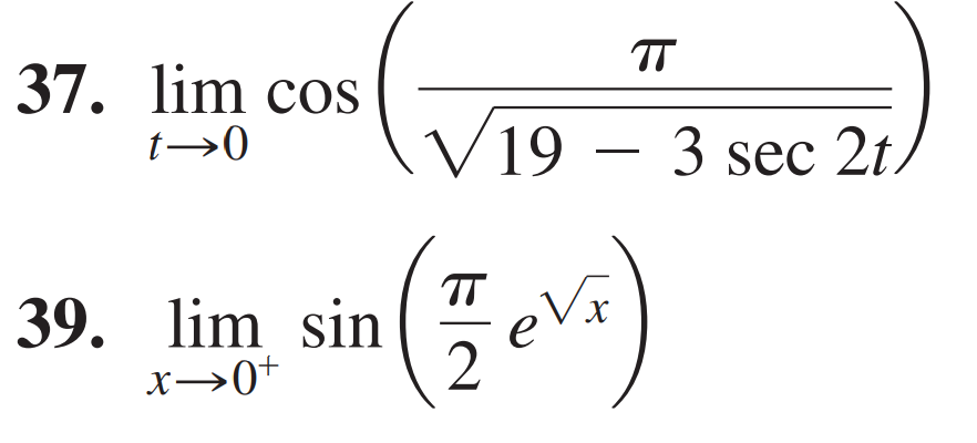 Solved 37. lim cos t→0 39. lim sin x→0+ ㅠ /19 – 3 sec 2t ( 7 | Chegg.com