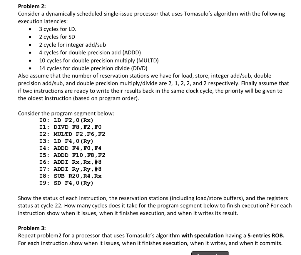Problem 2: Consider a dynamically scheduled | Chegg.com