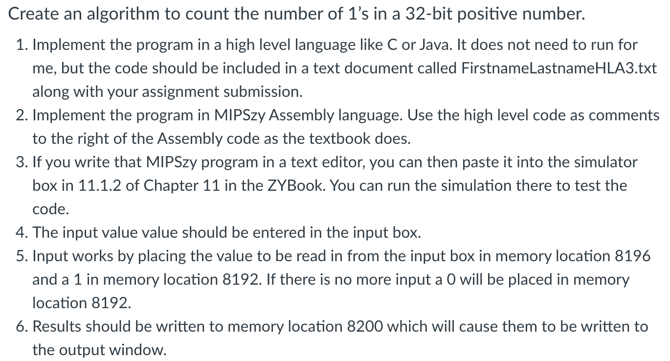 Solved Create an algorithm to count the number of 1's in a | Chegg.com