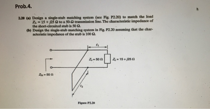 Solved Prob.4 2.20 (a) Design a single-stub matching system | Chegg.com