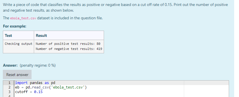 Solved Write a piece of code that classifies the results as | Chegg.com