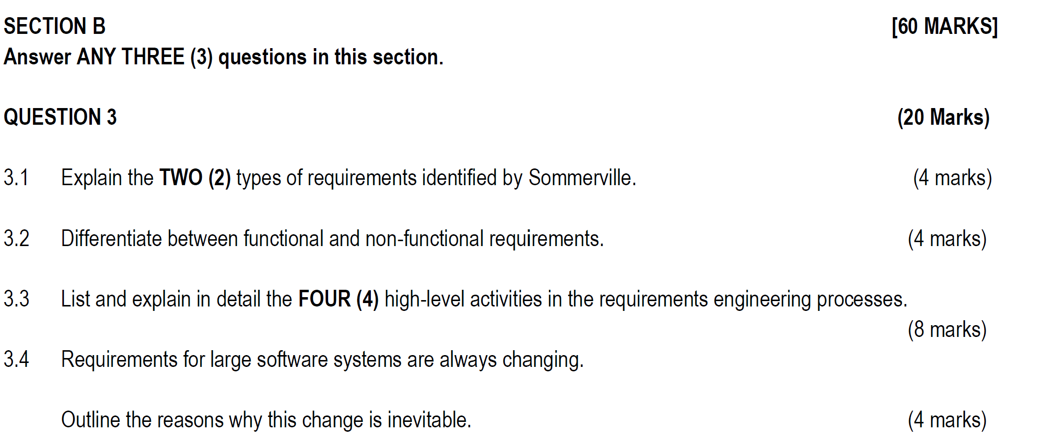 Solved SECTION B [60 MARKS] Answer ANY THREE (3) questions | Chegg.com