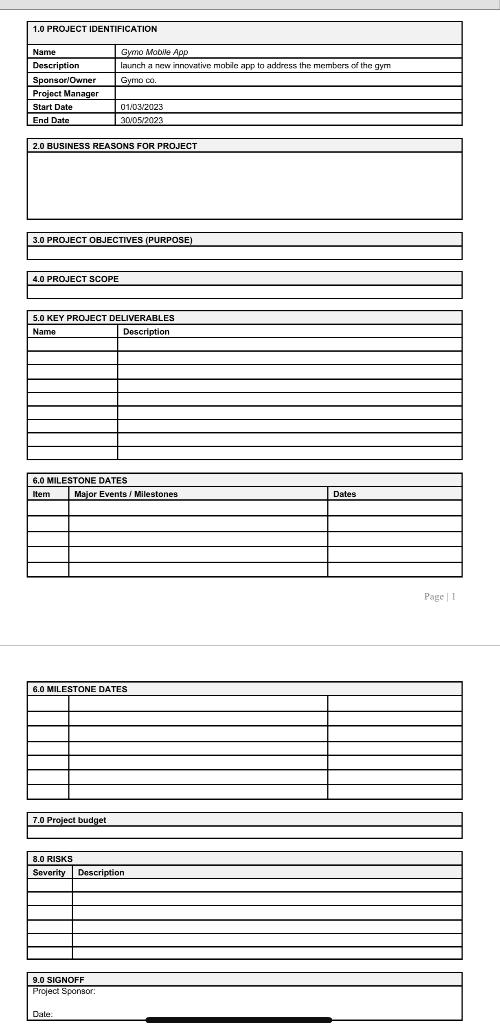 Solved Here is the project charter template I need yo to | Chegg.com