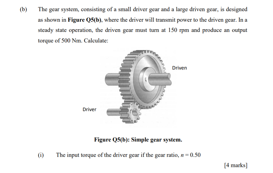 Solved (b) The gear system, consisting of a small driver | Chegg.com