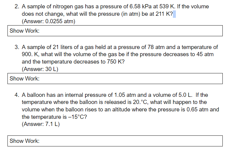 Solved The Combined Gas Law Worksheet The Combined Gas Law | Chegg.com