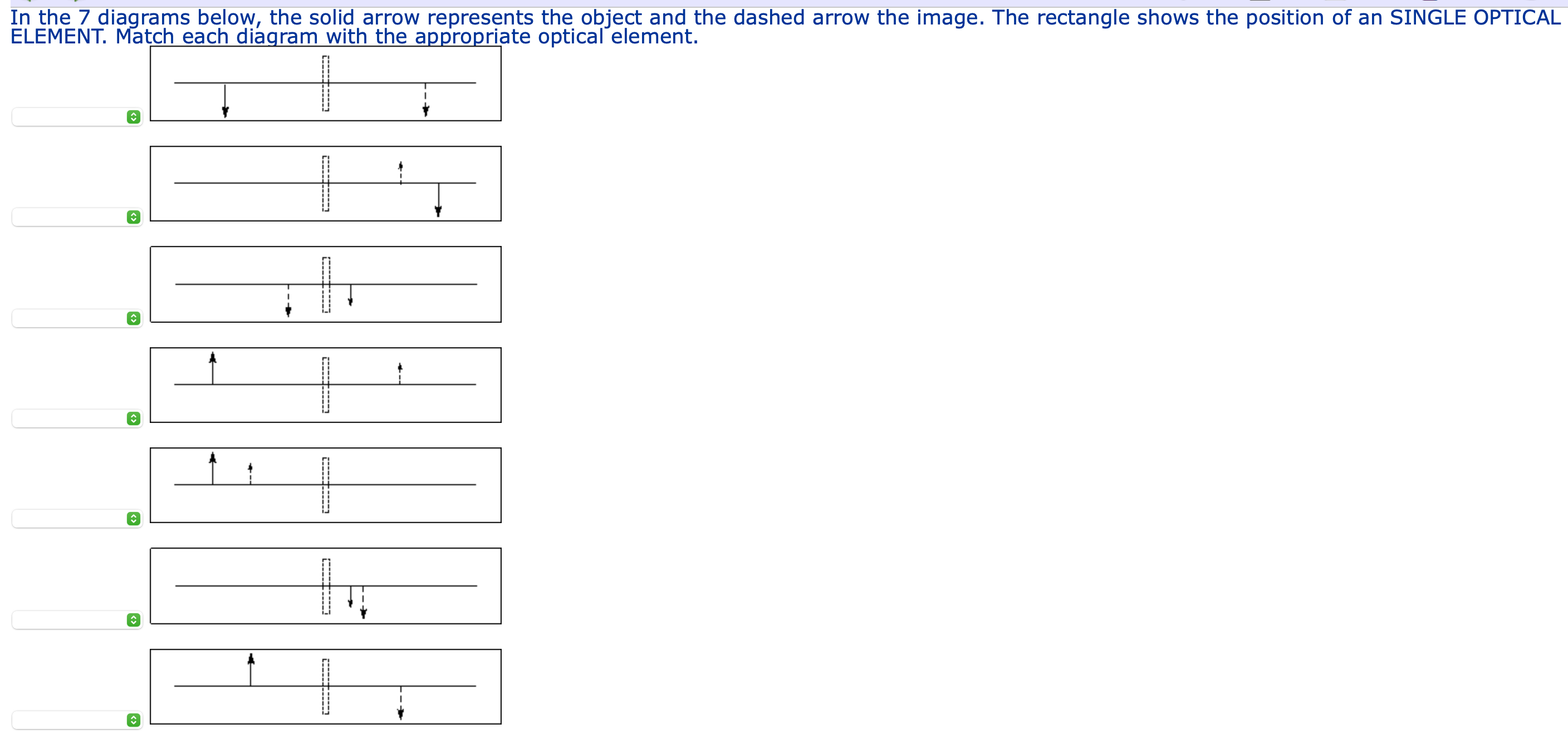 Solved In the 7 diagrams below, the solid arrow represents | Chegg.com