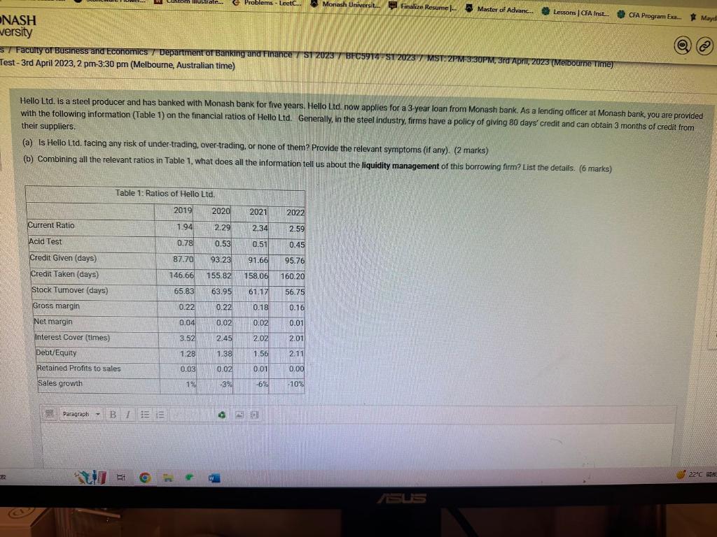 Hello Ltd. is a steel producer and has banked with | Chegg.com