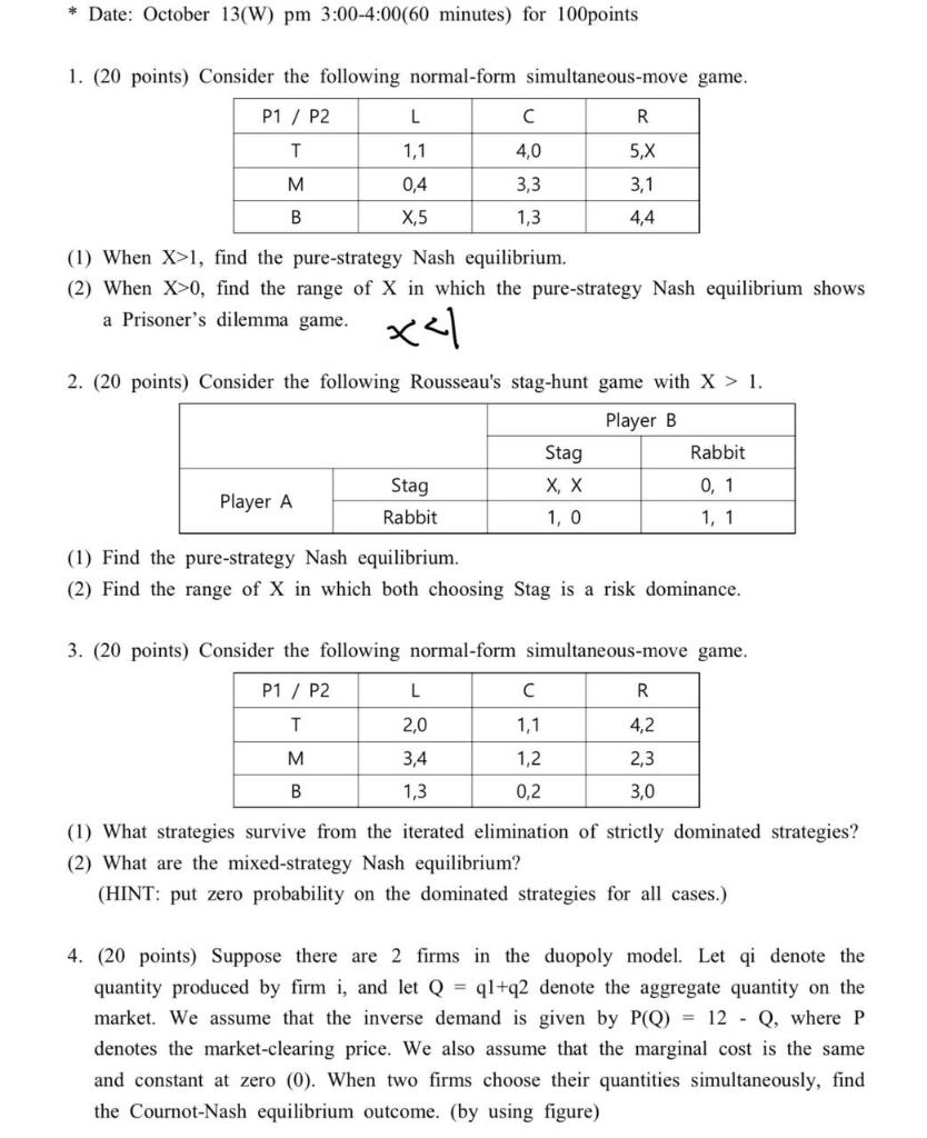 1. ( 20 points) Consider the following normal-form | Chegg.com