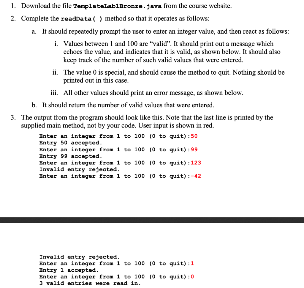 Solved 1. Download the file TemplateLab1Bronze.java from the | Chegg.com