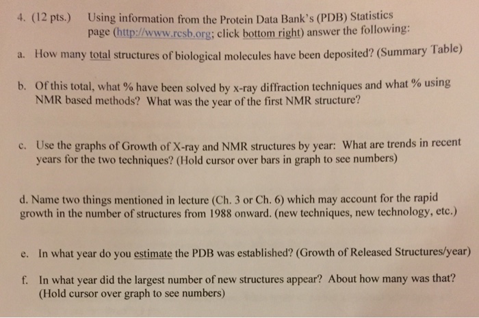 Solved 4. (12 pts.) Using information from the Protein Data | Chegg.com