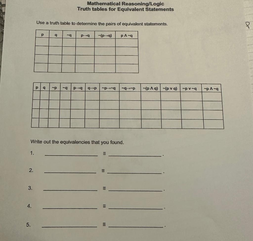 Solved Mathematical Reasoning/Logic Truth tables for | Chegg.com