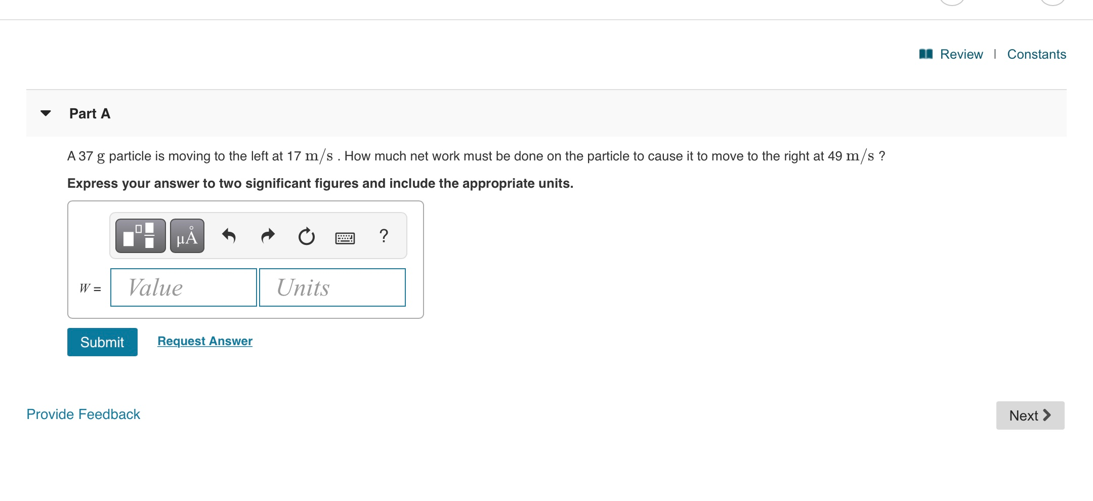 Solved Review | Constants Part A A 37 g particle is moving | Chegg.com