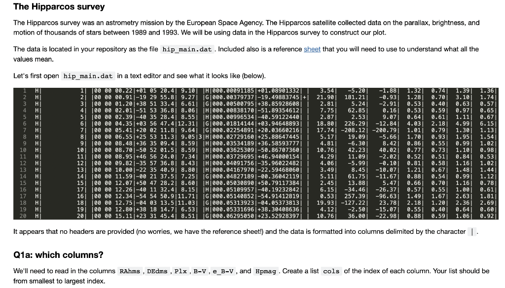 Q1b: read_csv Using read_csv , read in only the | Chegg.com