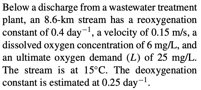 Solved a Below a discharge from a wastewater treatment | Chegg.com