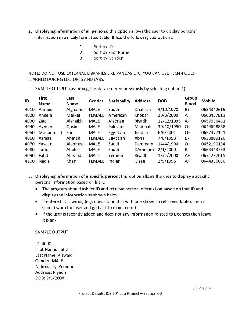 Solved Driving License Management System ICS 104 Lab Project | Chegg.com
