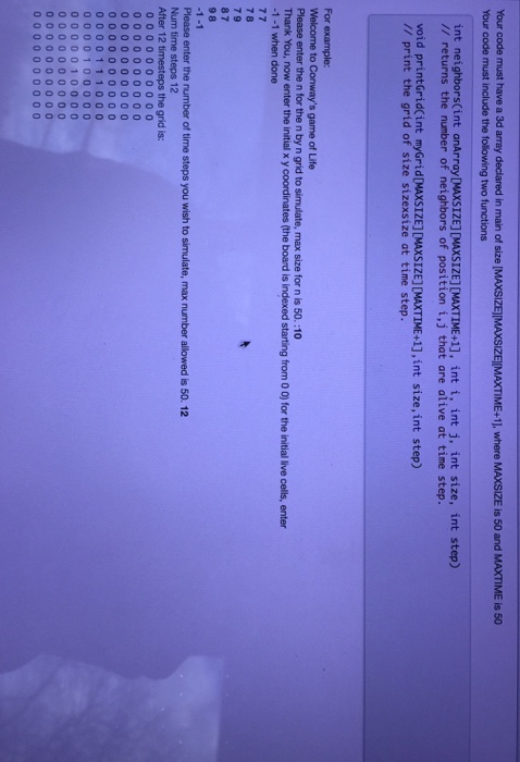 Solved I need help in creating Conways game of life IN C | Chegg.com