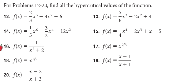 Solved For Problems 12-20, find all the hypercritical values | Chegg.com
