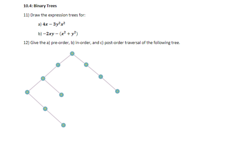 Solved 11) Draw the expression trees for: a) 4x−3y2x2 b) | Chegg.com