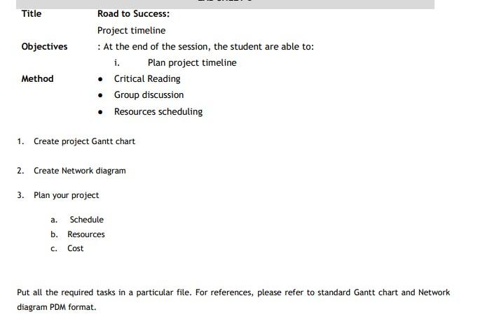 Solved Title Road to Success: Project timeline Objectives : | Chegg.com