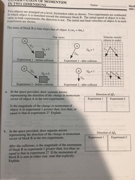 Solved CONSERVATION OF MOMENTUM IN ONE DIMENSION Name Mech | Chegg.com
