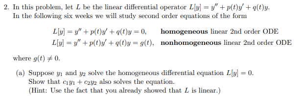 Solved 2. In this problem, let L be the linear differential | Chegg.com