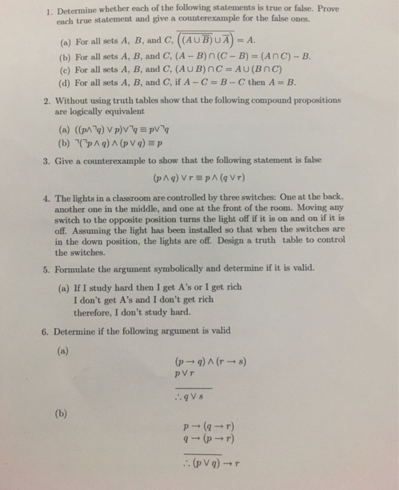 Solved Determine Whether Each Of The Following Statements Is