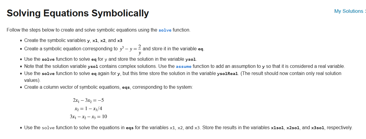 Solved Solving Equations Symbolically My Solutions Follow | Chegg.com