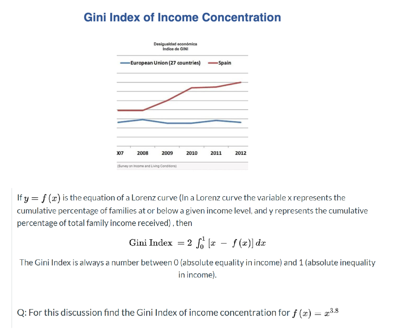 Solved Gini Index of Income Concentration If y=f(x) is the | Chegg.com