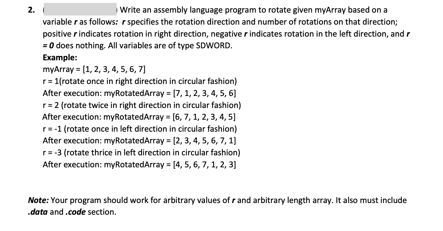 Solved Write an assembly language program to rotate given | Chegg.com