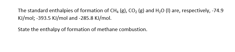 Solved The standard enthalpies of formation of CH4 (g), CO2 | Chegg.com