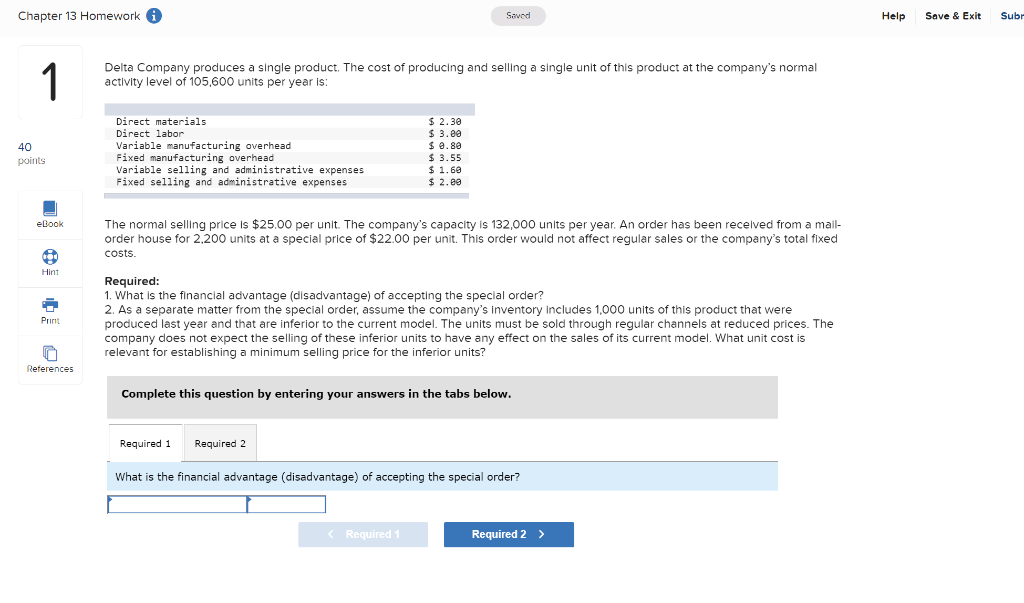 Solved Chapter 13 Homework Saved Help Save & Exit Subr 1 | Chegg.com
