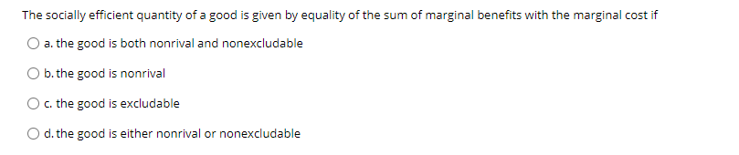 Solved The socially efficient quantity of a good is given by | Chegg.com