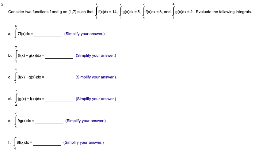 Solved Consider two functions f and g on (1,7) such that | Chegg.com