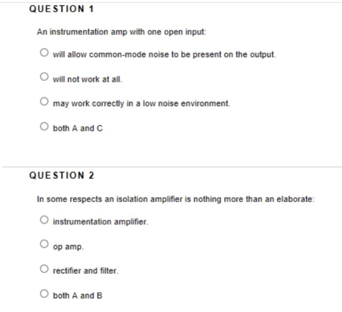 Solved QUESTION 1 An instrumentation amp with one open | Chegg.com